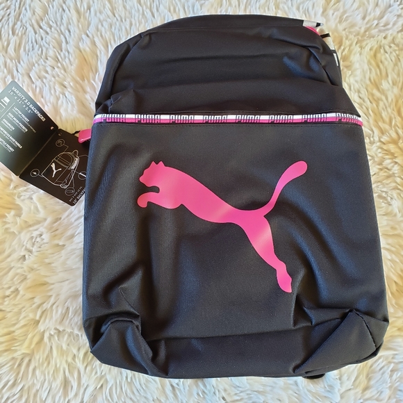 Puma | Accessories | Puma Back Pack Girls Nwt Black Pink Jumping Cat ...